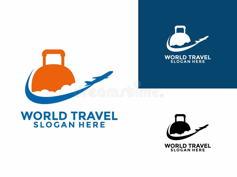 Travel Logo Design Template, World Tour Travel Logo with Travel Bag and ...