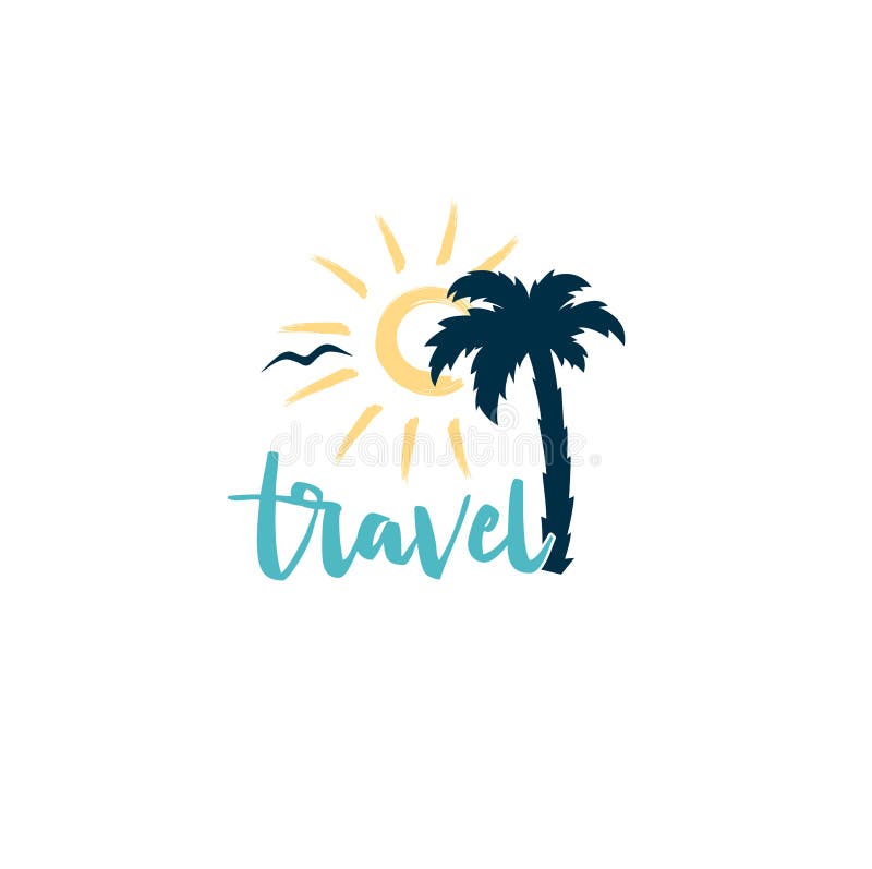 Travel Logo with Sun and Palm Tree Isolated Stock Vector - Illustration ...
