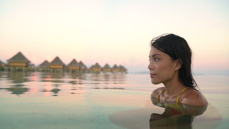 Serene Relaxing Woman Sunbathing On Beach Travel Vacation Holidays