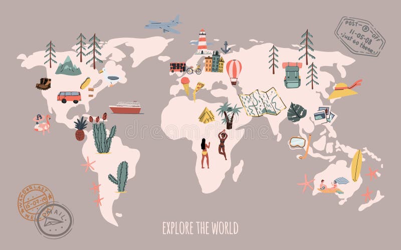 Travel Map. Explore the World Stock Vector - Illustration of forest ...