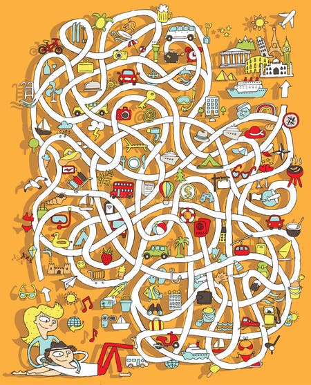 Travel Maze Game. Solution in Hidden Layer! Stock Vector - Illustration ...