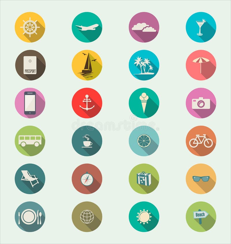 Travel Modern Flat Icon Collection Retro Color Stock Illustration ...