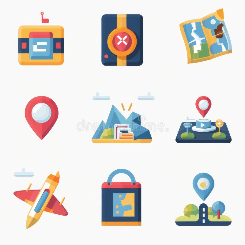 Travel and Navigation Flat Icons Stock Illustration - Illustration of ...
