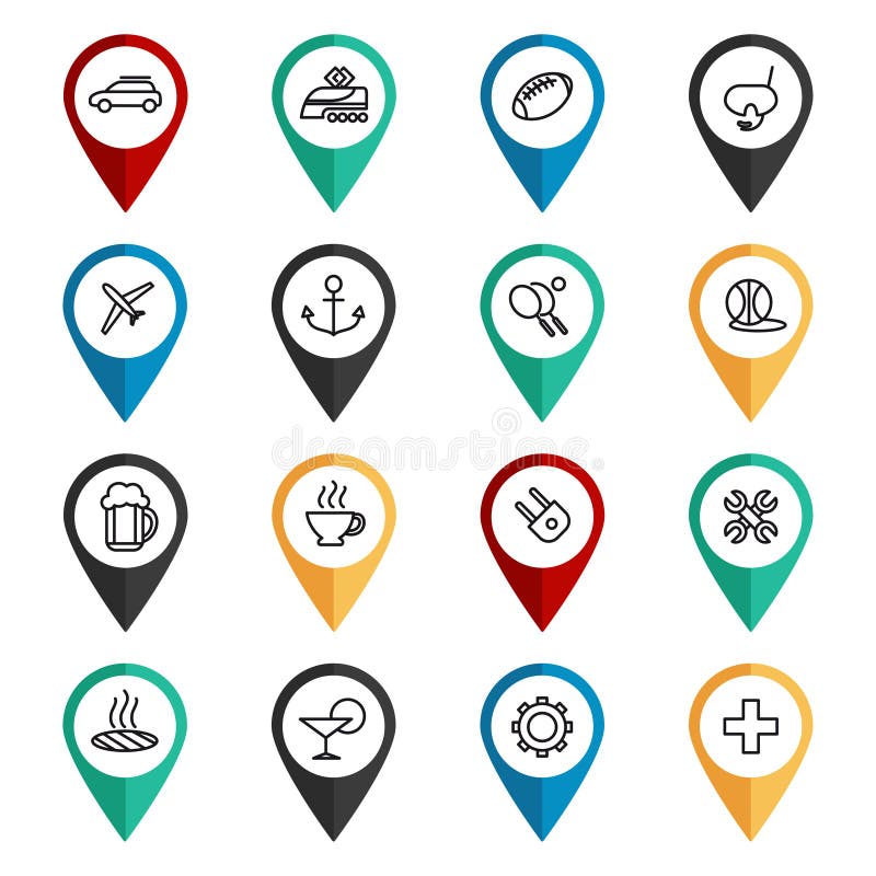 Travel Navigation Icons Set Stock Vector - Illustration of rail, road ...