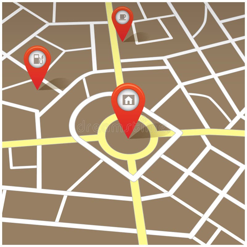 Travel Navigation Map with Pins, Flat Vector Illustration Stock Vector ...