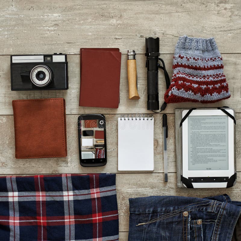 Travel pack stock image. Image of document, jeans, note - 61086369