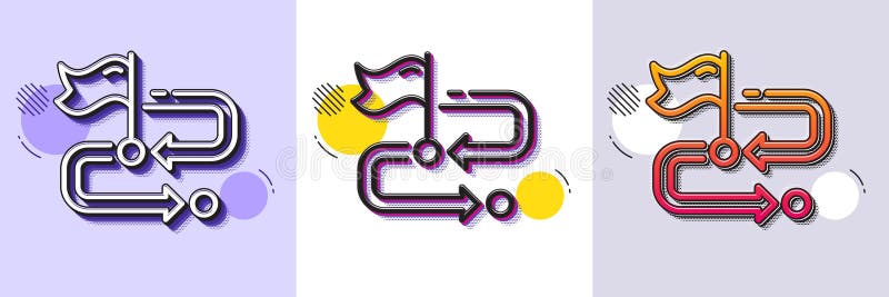 Travel Path Line Icon. Location Flag Sign. Halftone Dotted Pattern ...