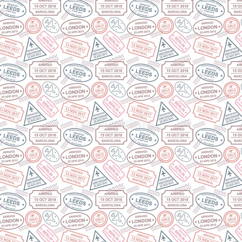 Travel Pattern with Different Countries and Cities Colorful Stamps ...