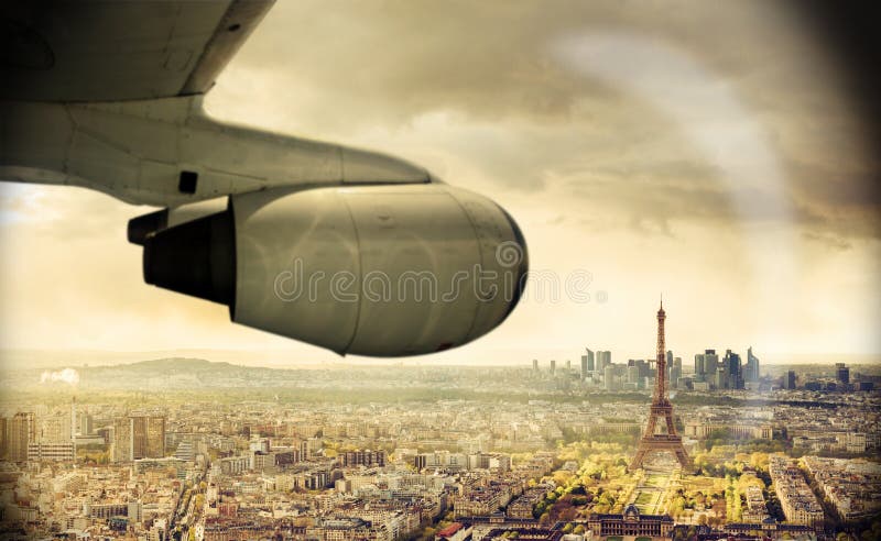 Travel by Plane To Paris, View on Eiffel Stock Photo - Image of window ...