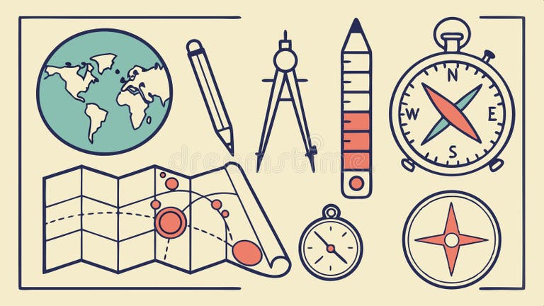 Travel Planning Tools Set, Map, Compass, and Journey Preparation Vector ...