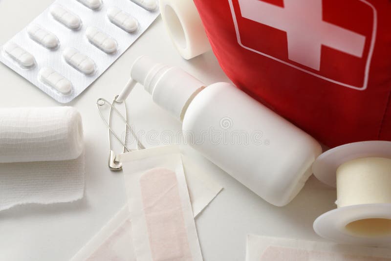 Travel Portable First Aid Bag Full of Objects and Tools Top Stock Image ...