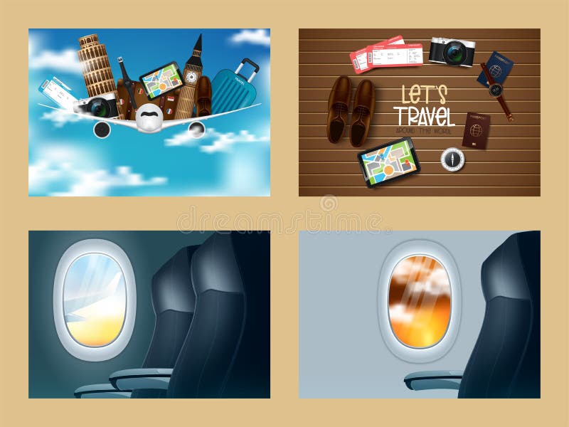 Travel Poster Set Vector Template Design in Colorful Background. Vector ...