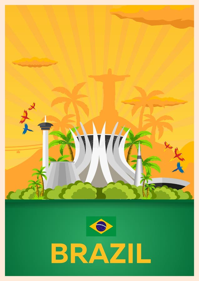 Travel Poster To Brazil. Vector Flat Illustration. Stock Illustration ...
