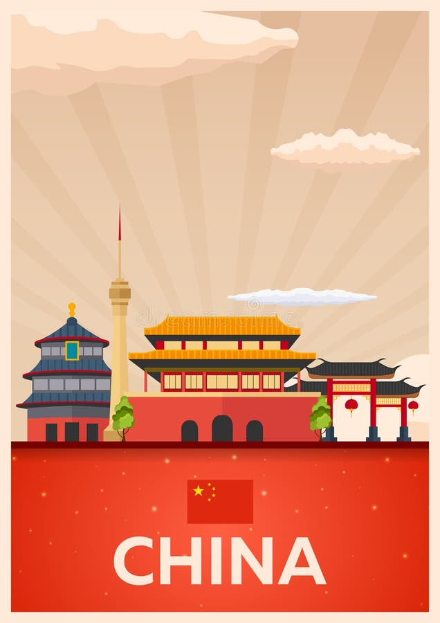 Travel Poster To China. Vector Flat Illustration. Stock Illustration ...