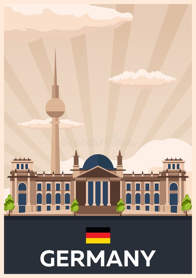 Travel Poster To Germany. Vector Flat Illustration. Stock Illustration ...