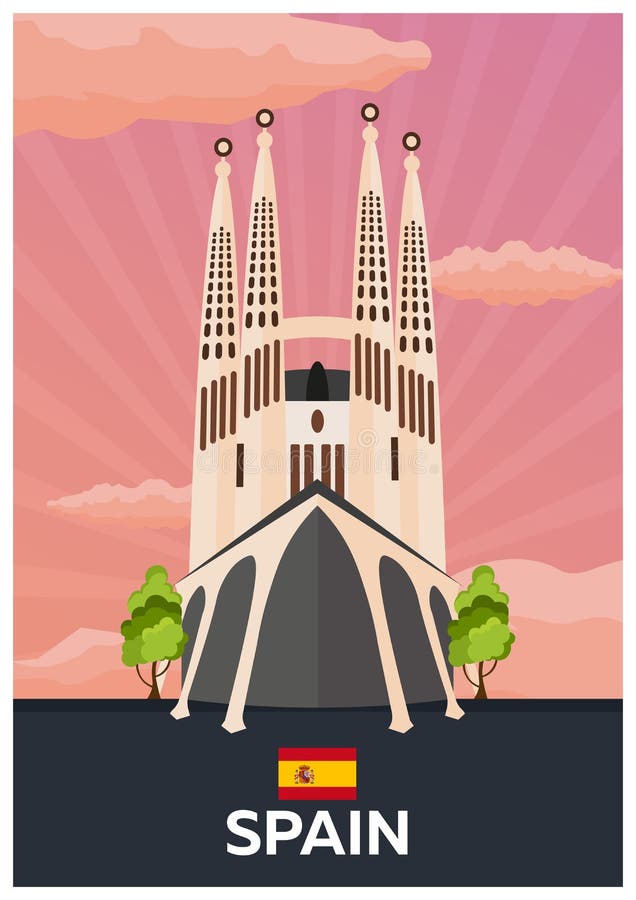 Travel Poster To Spain. Vector Flat Illustration. Stock Illustration ...