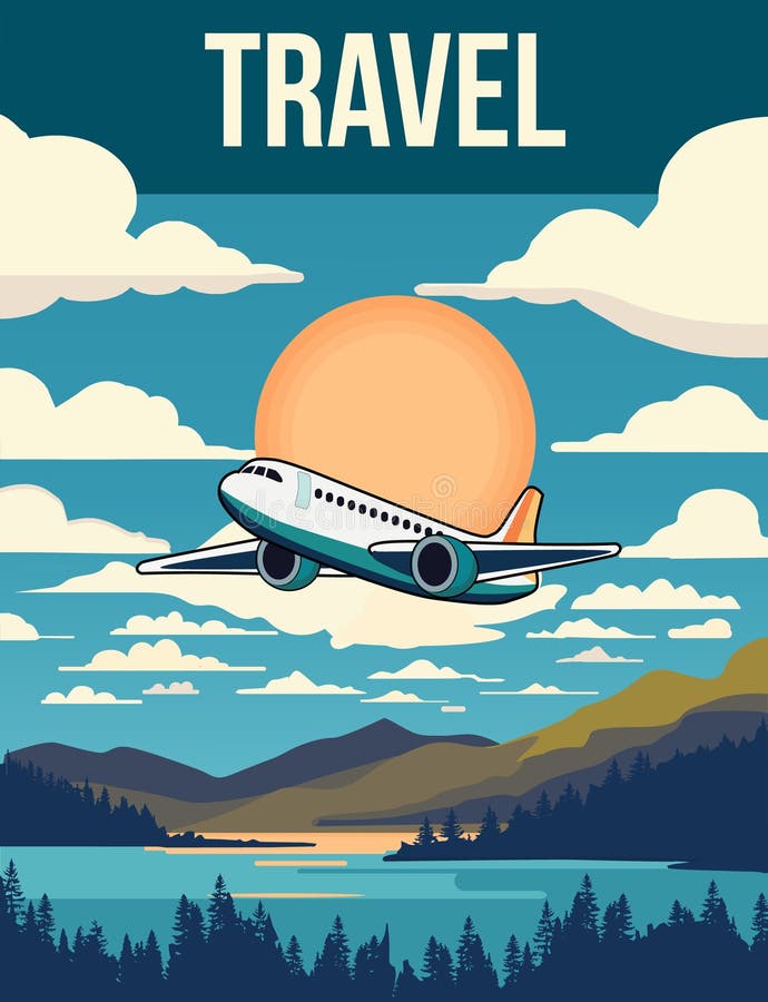 Travel Posters with Airplane, Mountains and Clouds. Vector Illustration ...