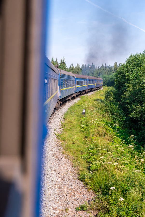 Travel, Rest. View from the Train Window at the Turn of the Train ...