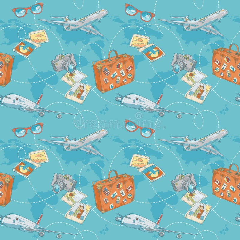 Travel Seamless Repeating Pattern Stock Vector - Illustration of ...