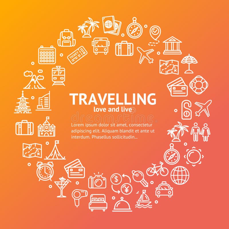 Travel Round Design Template Line Icon Concept. Vector Stock Vector ...