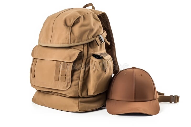 Travel Set Isolated on White Background. Hat, Backpack and Boots Stock ...
