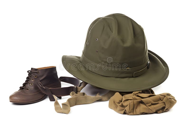 Travel Set Isolated on White Background. Hat, Backpack and Boots Stock ...