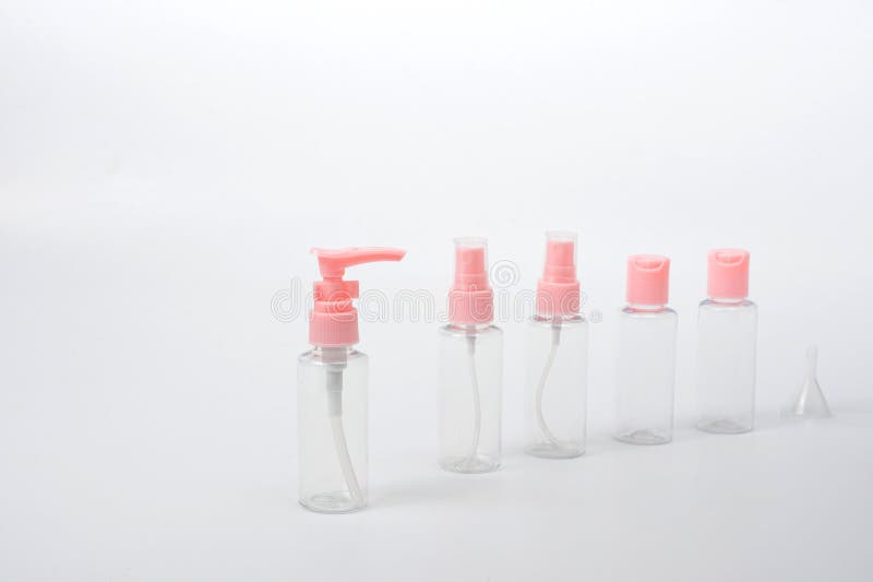 Travel Set of Plastic Transparent Containers for Cosmetics Stock Photo ...