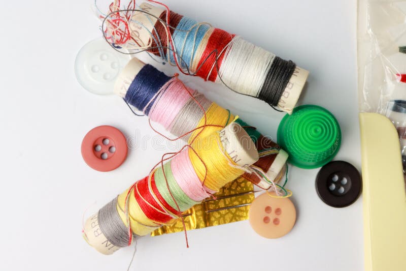 Travel Sewing Kit with Different Color Spools of Threads Needles Stock ...