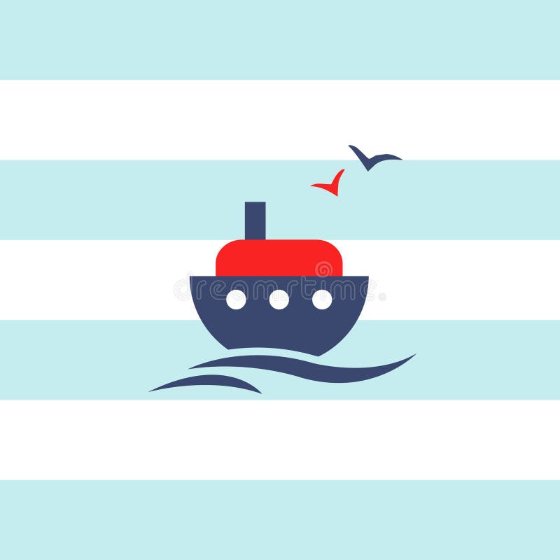 Travel Ship Icon on Navy Blue Stripes Texture Stock Vector ...