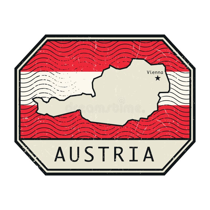 Travel Stamp, with Austria Map and Flag Stock Vector - Illustration of ...