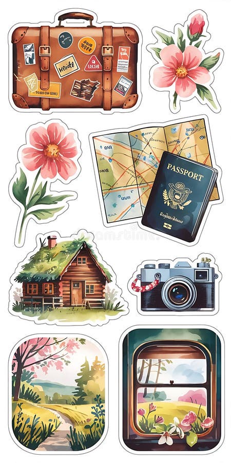 Travel Sticker Collection Bundle Illustration Stock Illustration ...