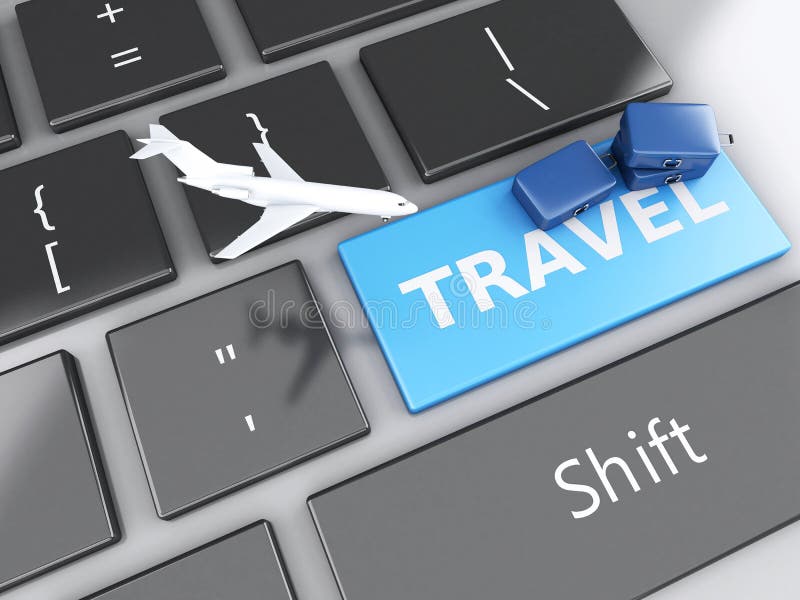 Travel Suitcase and Airplane on Computer Keyboard. Travel Concept Stock ...