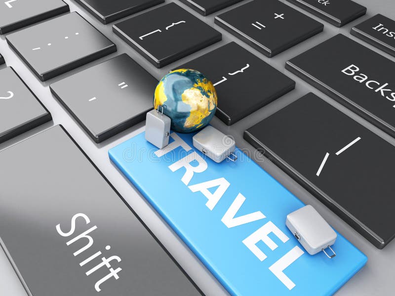 Travel Suitcase and Earth on Computer Keyboard. Travel Concept Stock ...