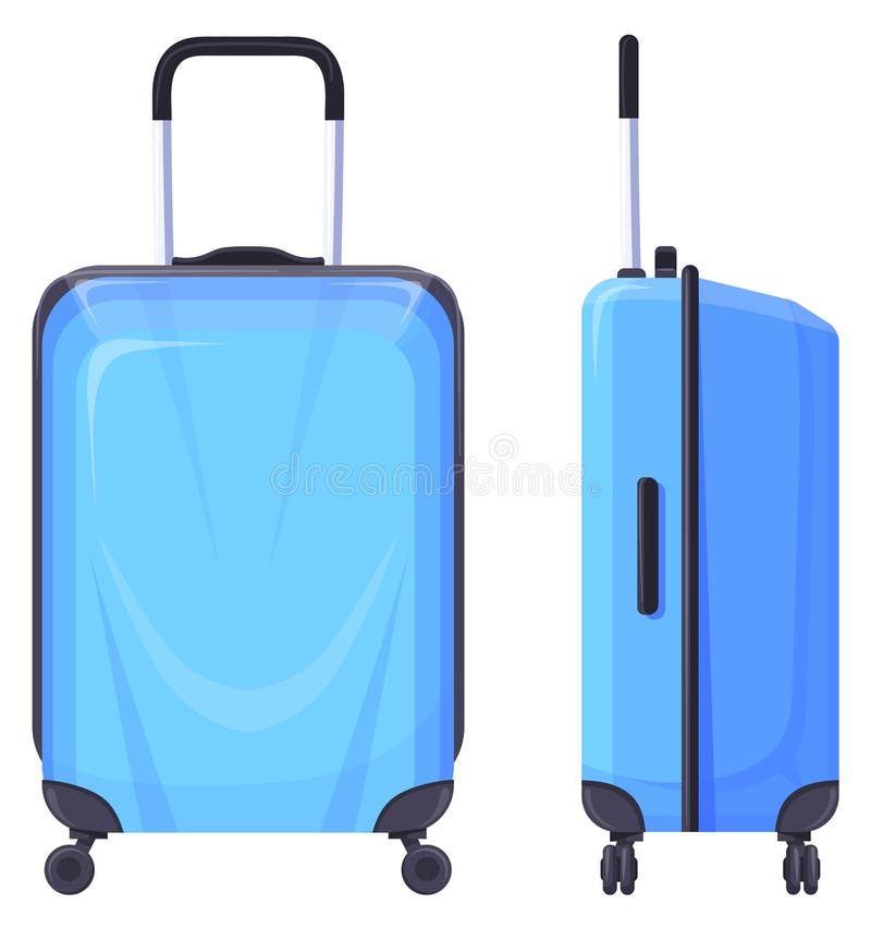 Travel Suitcase Front and Side View. Blue Plastic Handle Bag Stock ...