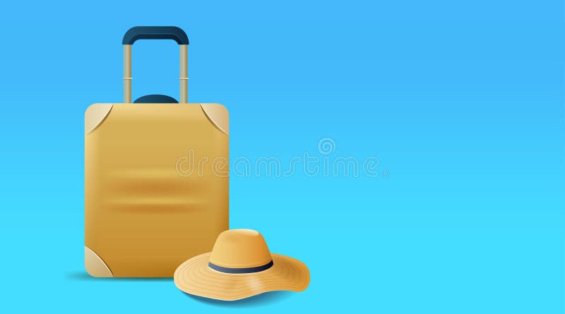 Travel Suitcase Straw Hat Blue Background Vacation Concept Stock Vector ...