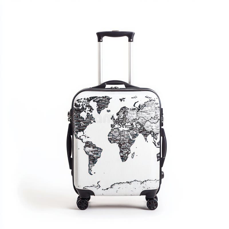 Travel Suitcase with World Map Pattern Isolated on White Stock ...