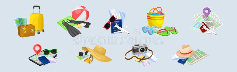 Travel and Summer Holiday Objects Vector Composition Set Stock Vector ...