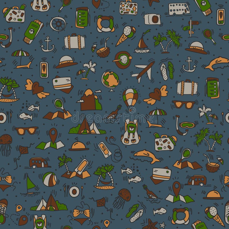 Travel and Summer Seamless Pattern, Journey and Trip Background ...
