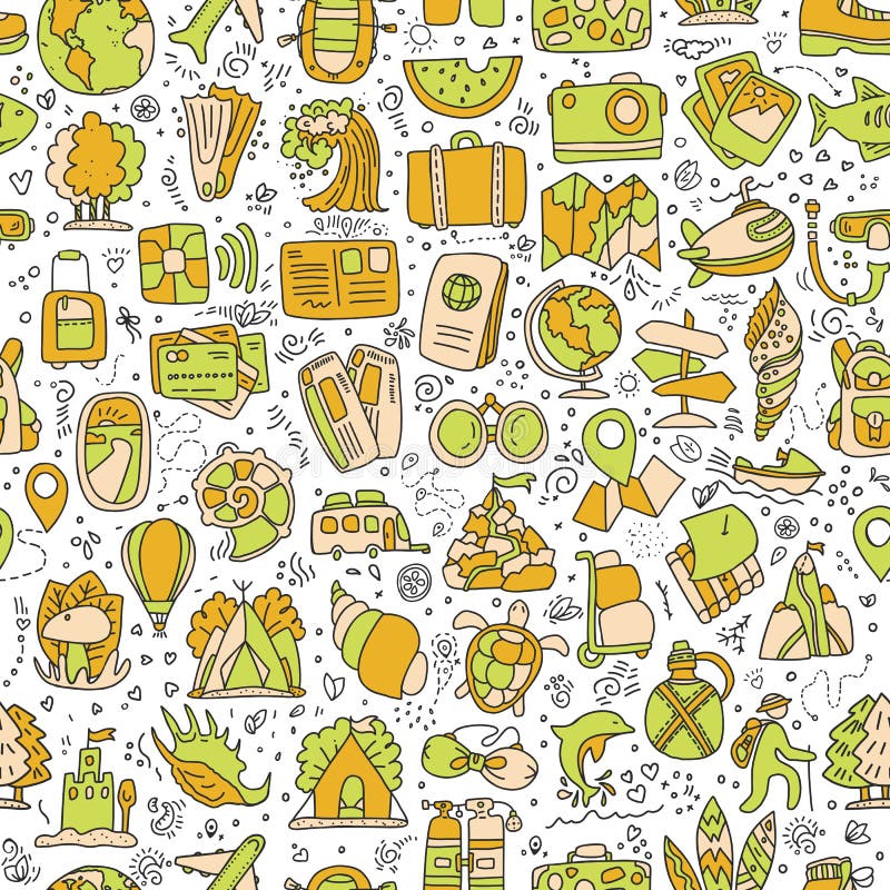 Travel and Summer Seamless Pattern, Journey and Trip Background ...