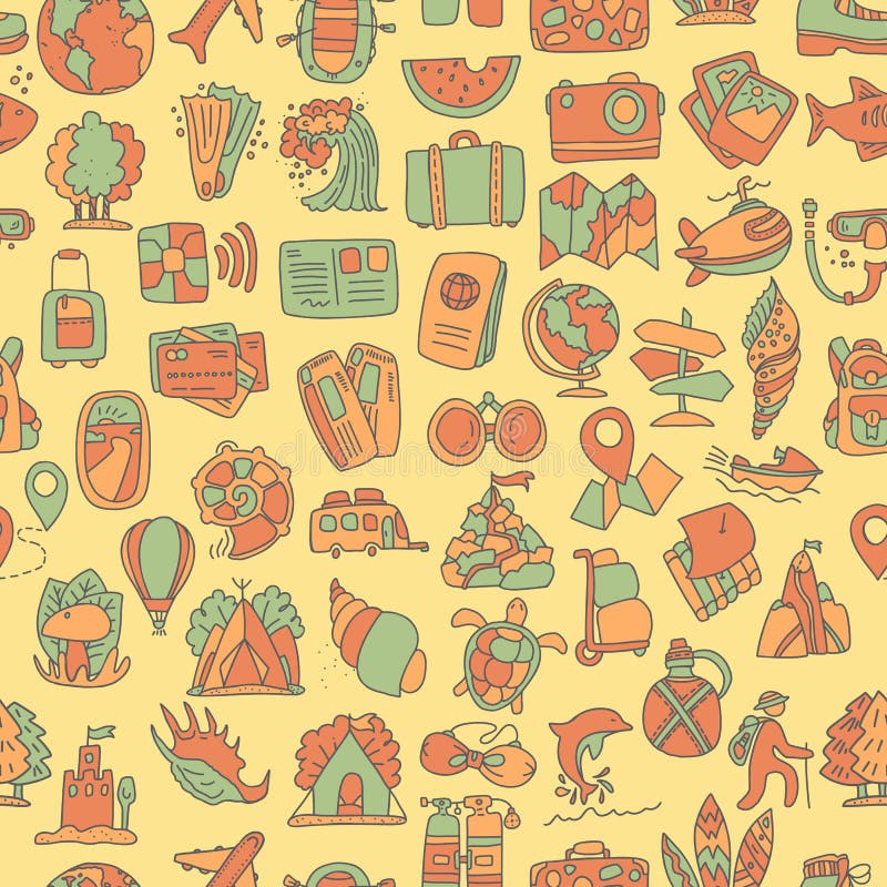 Travel and Summer Seamless Pattern, Journey and Trip Background ...