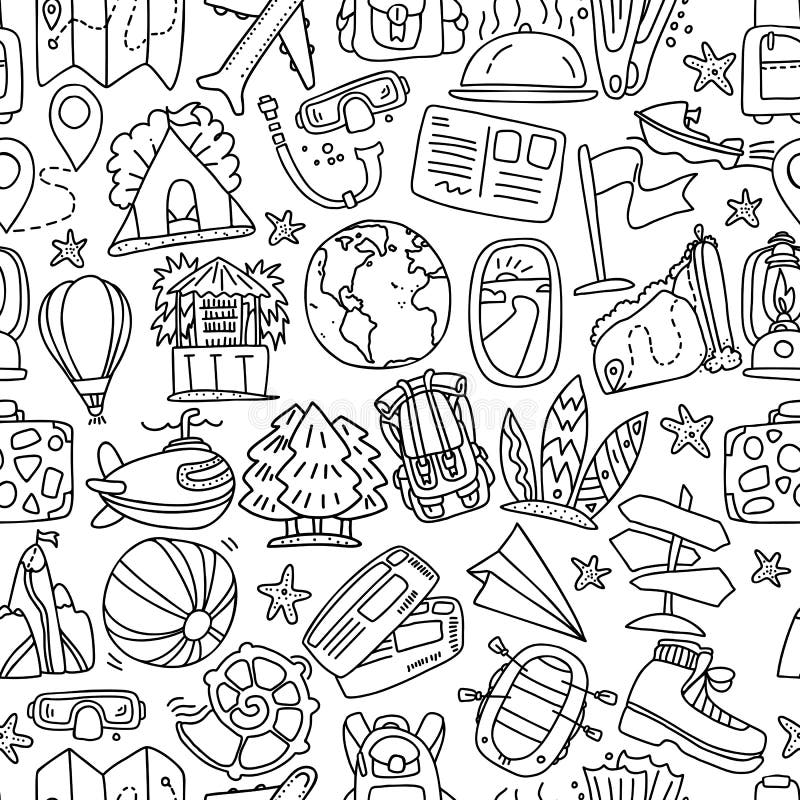 Travel and Summer Seamless Pattern, Journey and Trip Background ...