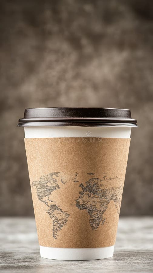 Travel Themed Coffee Cup with World Map Design Stock Illustration ...