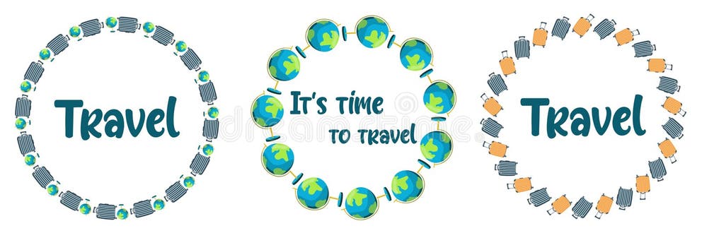 Travel-themed Frame with Globe, Airplane, and Suitcase Elements. "Time ...