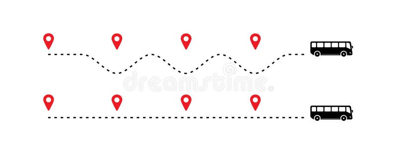 Travel Timeline Dots, Bus Route Dotted Line with Red Map Pins Stock ...