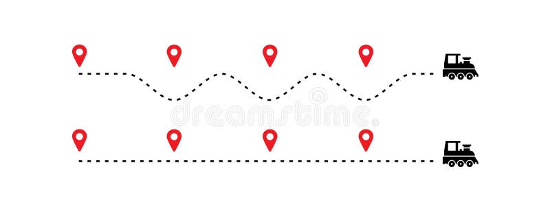 Travel Timeline Dots, Train Route Dotted Line with Red Map Pins Stock ...