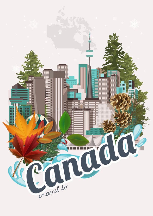 Travel To Canada. Postcard. Canadian Vector Illustration. Retro Style ... Travel To Canada. Postcard. Canadian Vector Illustration. Retro Style ...