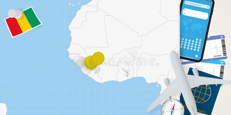 Travel To Guinea Concept Map With Pin On Map Of Guinea Vacation Preparation Map Flag