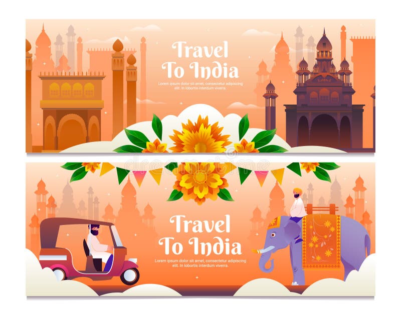 Travel To India Banners in Gradient Style Stock Illustration ...