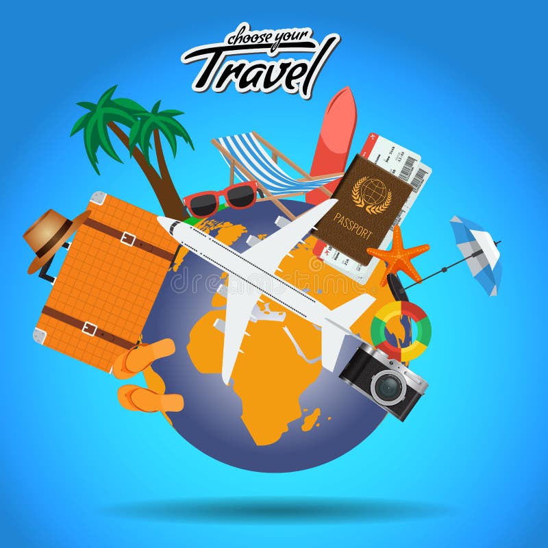 Travel And Tour Poster Design Around The World With Summer Elements