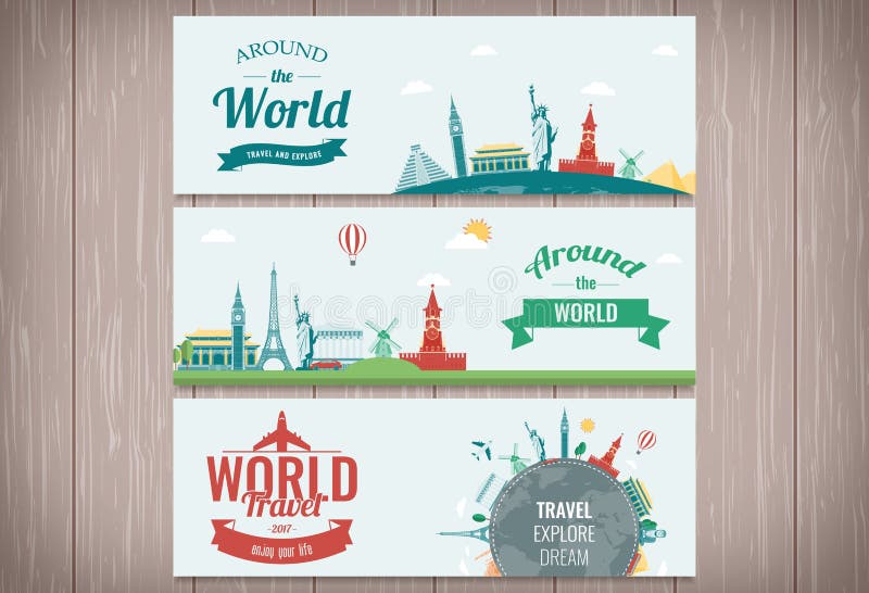Travel and Tourism Header, Banner with Famous Landmarks. Vector ...